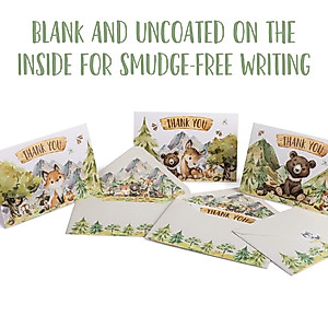 VNS Creations 50 Woodland Animal Thank You Cards, Bulk Forest & Mountain Creatures Thank You Notes w/Matching Lined Envelopes & Stickers, 4 x 6 in.