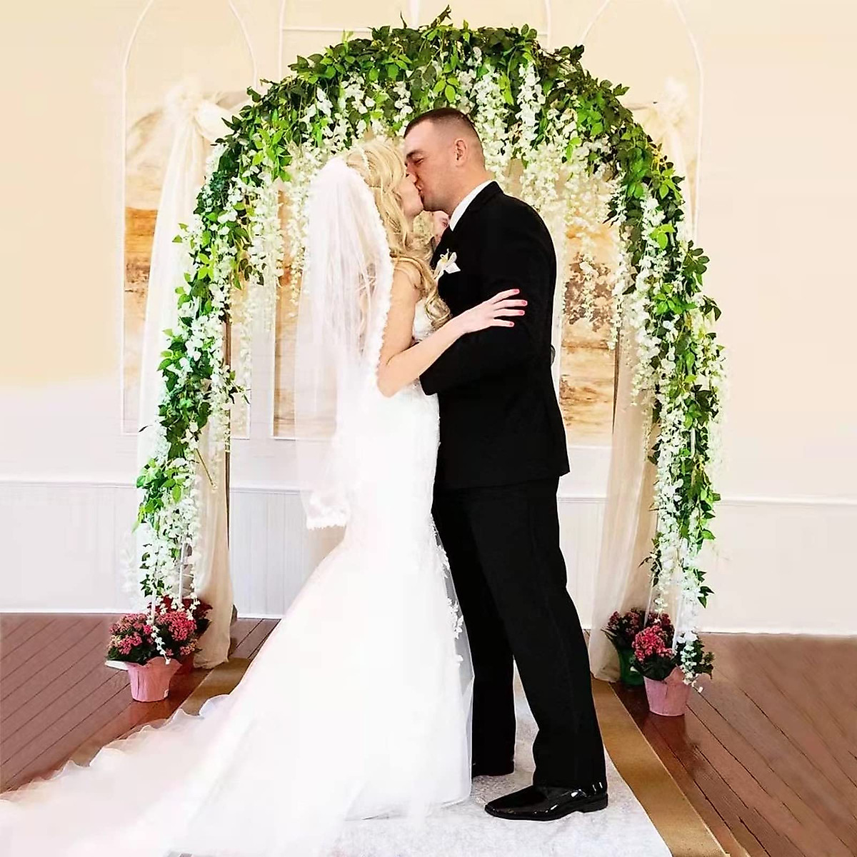 10 Packs Wisteria Artificial Flowers Garland,Total 63ft White Artificial Wisteria Vine Silk Hanging Flower Greenery for Home Garden Outdoor Ceremony Arch Floral Decor Decoration(White)