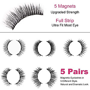 AOMIG Magnetic Eyelashes with Eyeliner Kit, 5 Pairs Natural Look False Eyelashes with Applicator, Waterproof Eyeliner Reusable Fake Lashes for Makeup Eyelashes Extension Black