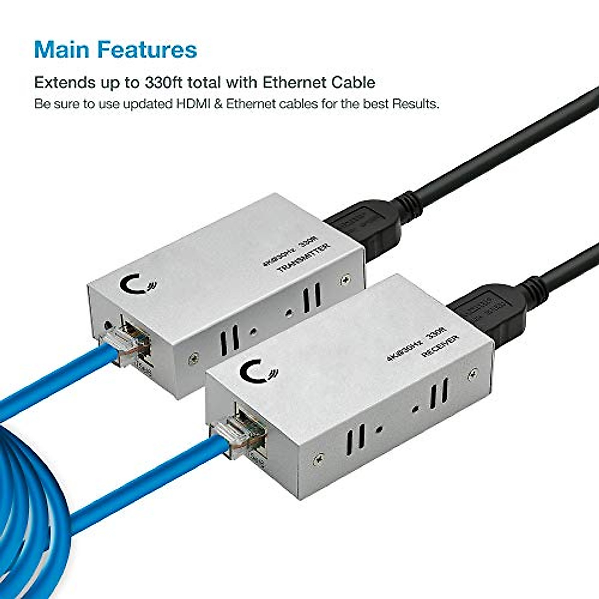 Expert Connect | 4K 330ft HDMI Extender Over Cat5e / Cat6 / Cat7 Ethernet Cable, 1080p, 3D