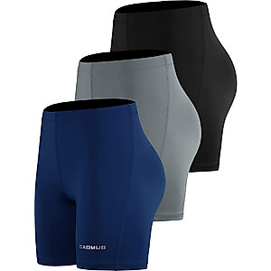 CADMUS Women's 8" High Waisted Biker Yoga Athletic Compression Shorts,3 Pack,1014,Black,Grey,Navy Blue,Small