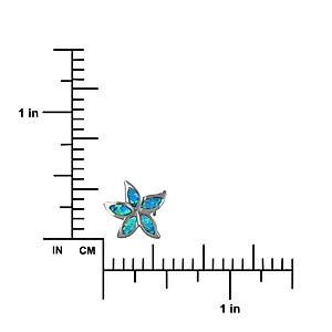 Sterling Silver Synthetic Blue Opal Plumeria Starfish Stud Earrings