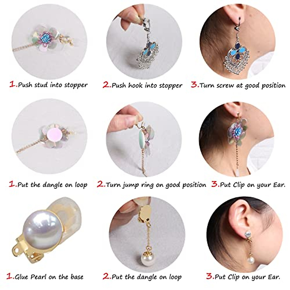 Golden Clip on Earring converters with Silicon Earring Pads, 16pcs Hypoallergenic Round Flat Back Tray Earring Clips Easy Open Loop DIY Earring Making for Women Men Girls Non-Pierced Ears