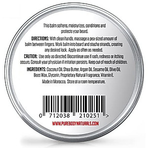 Pure Body Naturals Natural Beard Balm and Mustache Wax - Non-Greasy Conditioner for Beard Growth and Softening, Amber Musk Scent - 1.75 oz