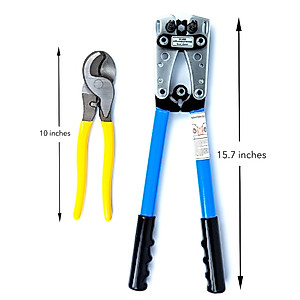 KOTTO Battery Cable Lug Crimper Tool 6-50mm², Wire Crimping Tool, Pliers for Crimping Wire Cable with Cable Cutter for 10,8,6,4,2 and 1/0 AWG Wire Cable Cutting and Crimper with Storage Bag