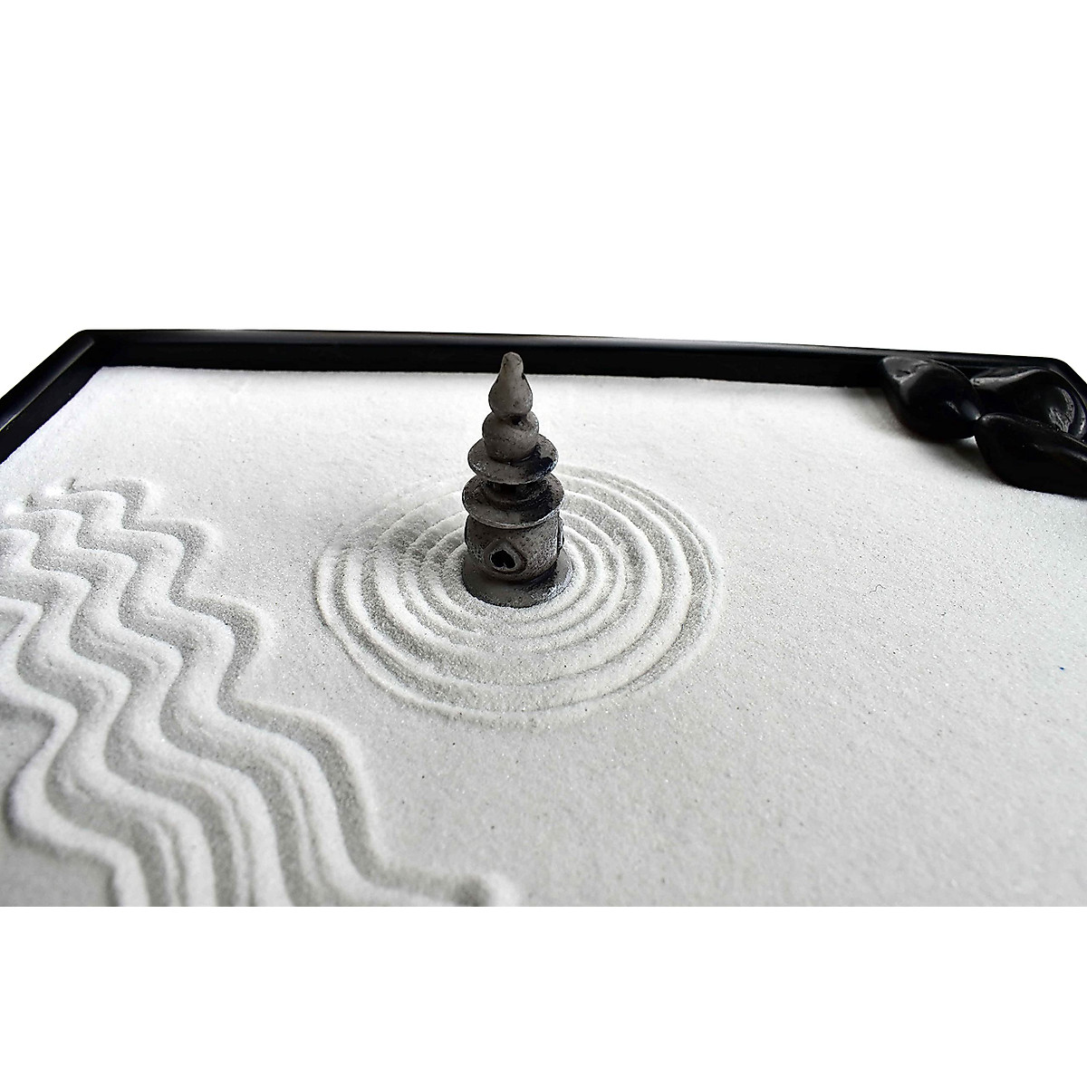 Artcome Japanese Zen Sand Garden for Desk with Rake, Stand, Rocks and Mini Furnishing Articles - Office Table Accessories, Mini Zen Sand Garden Kit - Meditation Gifts