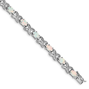 925 Sterling Silver 8.5 inch Created Opal Kisses Chain Gemstone Tennis Bracelet
