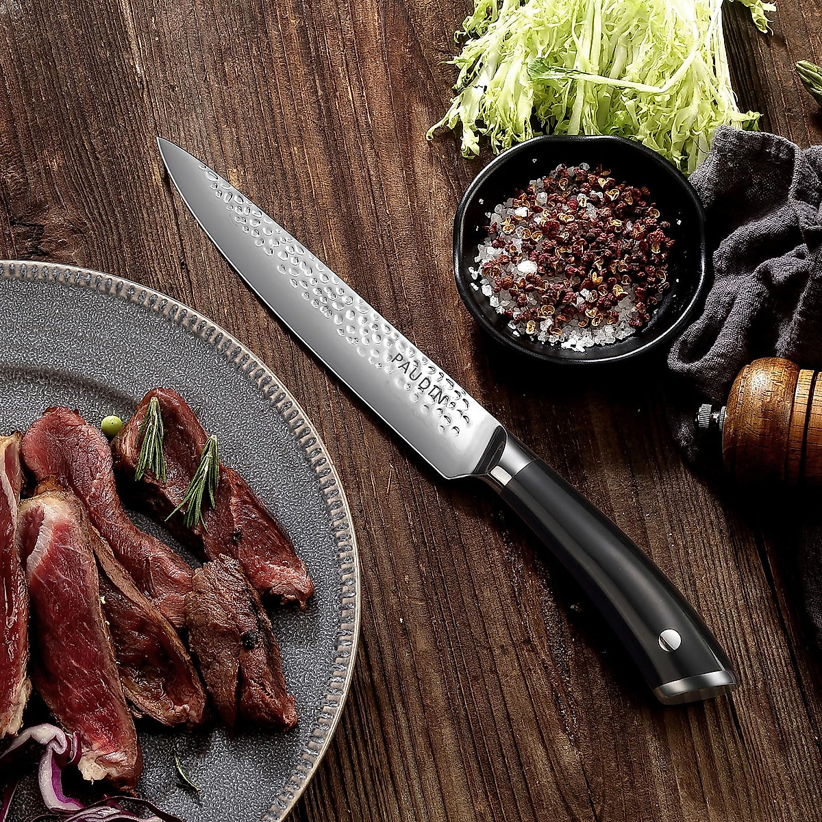 PAUDIN Carving Knife, Sharp 8 Inch Slicing Knife, Premium High Carbon Stainless Steel Forged Blade Brisket Knife with Full Tang Ergonomic ABS Handle, Carving Knife for Meat, Sashimi, Sushi, Roasts