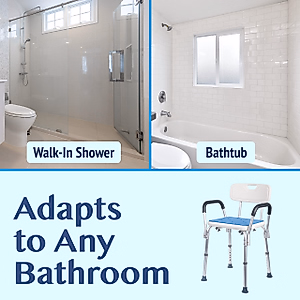 Medokare Premium Shower Chair for Inside Shower - Bath Chair and Medical Grade Shower Seat for Seniors, Elderly, Handicap & Disabled - Adjustable Support Bench w/Back and Armrests for Bathtub