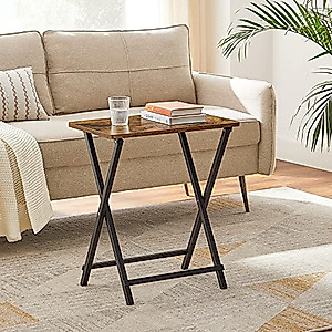 VASAGLE TV Tray Set of 2, Folding Tables, Snack Table for Dinner, Laptop Tables, Foldable, Collapsible, and Space-Saving, Industrial, Rustic Brown and Black ULET251B01