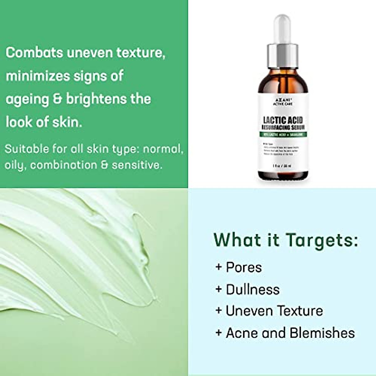 Azani 10% Lactic Acid + Squalane Resurfacing - 1.01 Oz Serum | Face Exfoliating AHA to Soften and Smooth Skin, Brighten Complexion and Diminish Fine Lines & Wrinkles - Women & Men