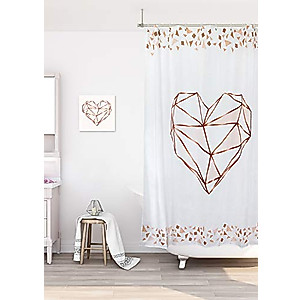 SUMGAR Mothers Day Shower Curtain Pink Love Rose Gold Shower Curtains for Bathroom, Cute Elegant Girl Bath Stall Decoration Geometric Shower Curtains Set with Hooks, 72 x 72 inch