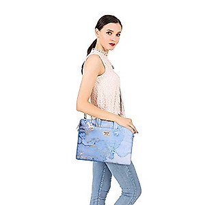 MOSISO Laptop Shoulder Bag Compatible with MacBook Air/Pro,13-13.3 inch Notebook,Compatible with MacBook Pro 14 inch 2023-2021 A2779 M2 A2442 M1, Watercolor Marble Sleeve with Trolley Belt, Blue