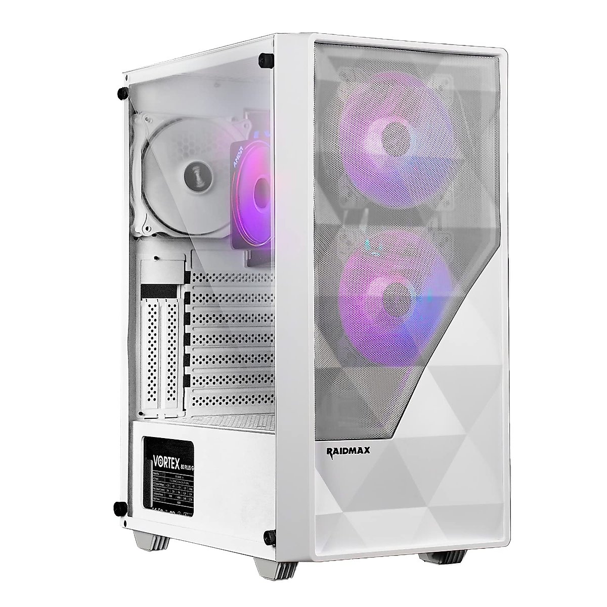Raidmax Meshian X902 PC Case, Mid-Tower Gaming PC Case with Diamond Mesh Grill, Tempered Glass Side Panel, Pre-Installed Fans Computer Case, ARGB Light, USB 3.0, HD Audio, ATX Case, White