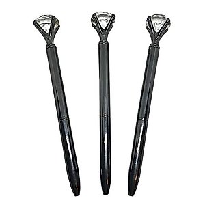 Diamond Pens (3pcs/lot) Assorted Metallic Gold Large Crystal Rhinestones Ballpoint Pens Cute Stationary Writing Utensils (Gunmetal Gray)