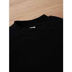 Floerns Girls 2 Piece Outfit Ruffle Trim Long Sleeve T Shirt and Short Skirt Set Brown Black 7 Years