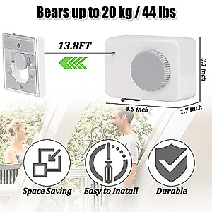 Retractable Clothesline Indoor, Heavy Duty Clothes Drying Laundry Line, Wall Mounted Drying Rack Clothing Line for Bathroom, Laundry, Hotel, Retracting Hanging, Lock to Prevent Sagging, White