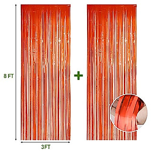 Twinkle Star Photo Booth Backdrop Foil Curtain Tinsel Backdrop Environmental Background for Birthday Party, Wedding, Graduation, Christmas Decorations (2 Pack, Orange)