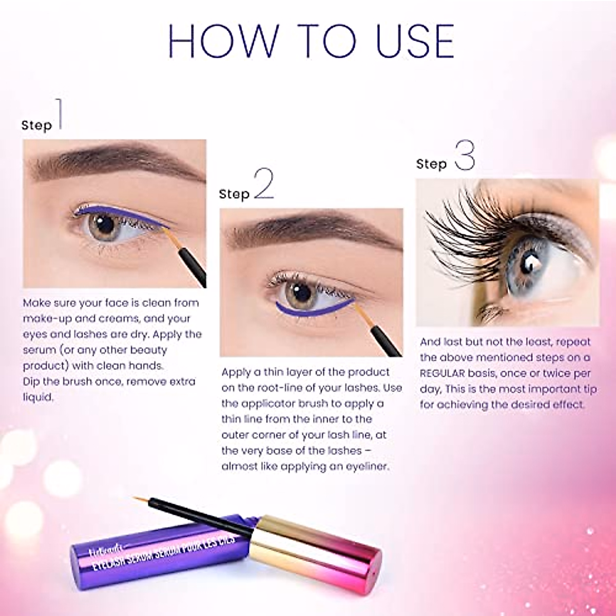 Premium Eyelash Serum by VieBeauti, Lash boosting Serum for Longer, Fuller Thicker Looking Lashes (3ML), (Packaging May Vary)