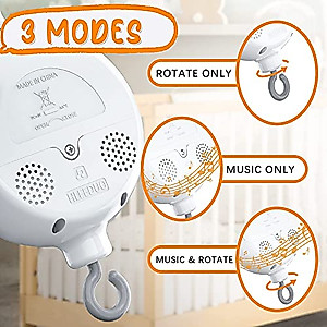 FEISIKE Crib Mobile Motor, Baby Music Box Spinner with 3 Modes（Turn & Music,Turn Only, Music Only) Volume Control,12 Lullabies,Portable Sound Machine,Auto-Off 30 Minutes, Battery Operated