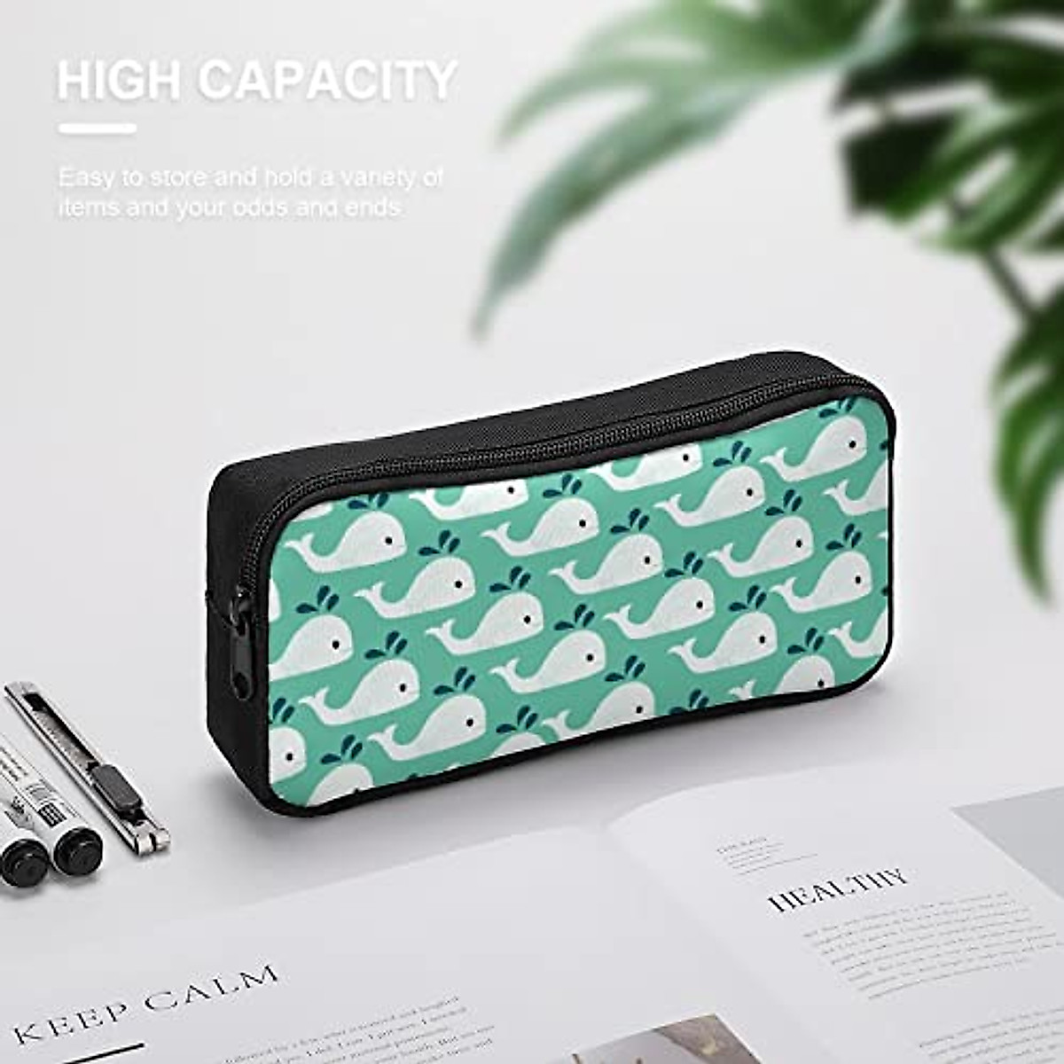 Cartoon Whales Pencil Case Stationery Pen Pouch Portable Makeup Storage Bag Organizer Gift