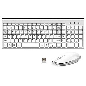 Wireless Keyboard and Mouse Combo - FEDARFOX Dual System Switching Ergonomics Slim Compact Full-Size Keyboard Silent Mouse for Laptop PC,Fully Compatible with mac,iMac,Windows (Silver White)