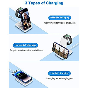 ZUBARR Foldable Wireless Charger for Multiple Devices 3 in 1 Wireless Charging Station for Travel, Compatible with iPhone14 13 12 11/Pro/XR, iWatch Charger for7/6/5/4/3/2, Airpods Wireless/Pro