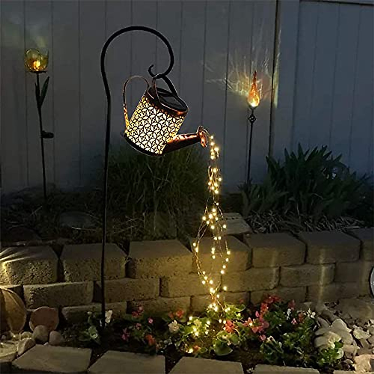 NAXIAOTIAO Solar Watering Can Light Firefly Bunch Lights Waterproof Waterfall String Lights, Outdoor Garden Fairy Light Decor for Home Path Patio Yard Lawn Metal Statues