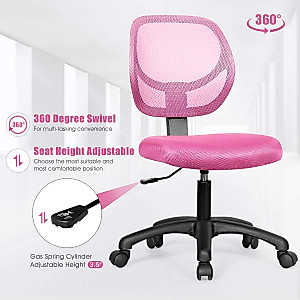 POWERSTONE Small Desk Chair Home Office Chair Armless Adjustable Swivel Ergonomic Office Computer Mesh Chair Low Back Task Chair for Small Spaces Pink