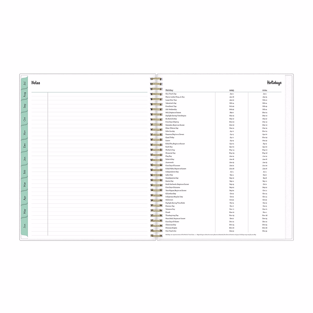 2023-2024 Blue Sky™ Laurel Frosted Polypropylene Weekly/Monthly Academic Planner, 8-1/2" x 11", Mint Green, July 2023 to