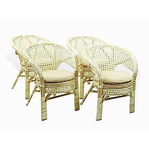 Wickerix Pelangi Handmade Rattan Dining Wicker Chair W/Cushion, White Wash