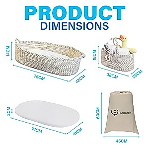 Baby Changing Basket (for 0 to 12 Month Baby) and Diaper Caddy - Cotton Rope Changing Table Topper, Thick Foam Pad with Removable Cotton Cover - Safety Belt