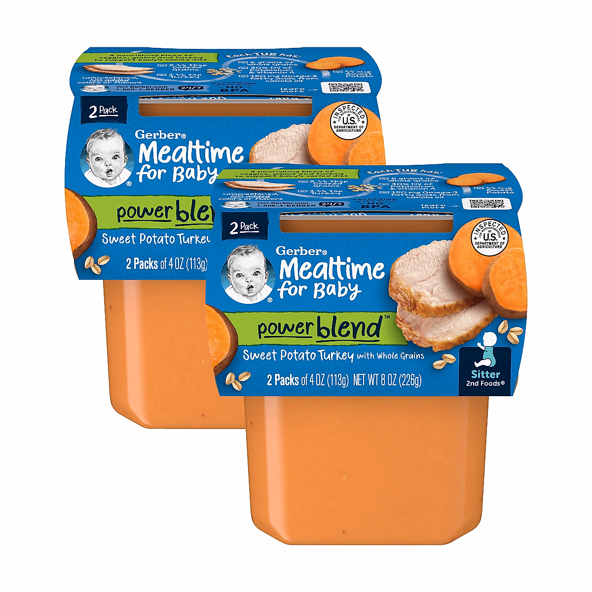 Gerber Mealtime for Baby 2nd Foods Power Blend Baby Food Tubs, Sweet Potato Turkey with Whole Grains, Pureed Baby Food, 2-4 Ounce Tubs/Pack (Pack of 2)