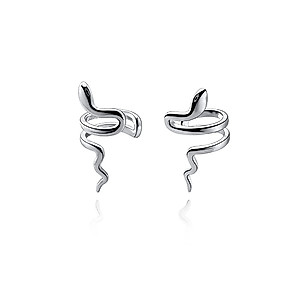 Reffeer Solid 925 Sterling Silver Snake Cuff Earrings No Piercing Wraps for Women Teens Snake Clip On Earrings Crawler (A-Silver)
