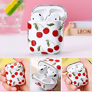 AKABEILA Airpods Case Cover,Compatible with Apple Airpods 2 Case Cute Patterns Hard PC Custom Designer Airpods Case Clear Shockproof [Front LED Visible ] Anti-Fall Full Protector, Cherry
