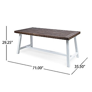 GDFStudio Cytheria Indoor Farmhouse 3 Piece Acacia Wood Picnic Set Finish Frame, Sandblast Dark Brown + White Rustic Metal