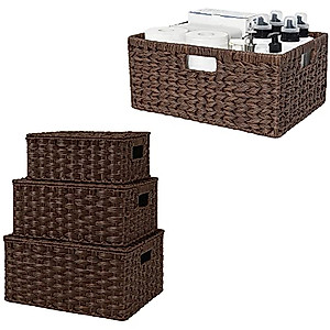 GRANNY SAYS Bundle of 3-Pack Wicker Shelf Baskets for Organizing & 1-Pack Rectangle Wicker Basket