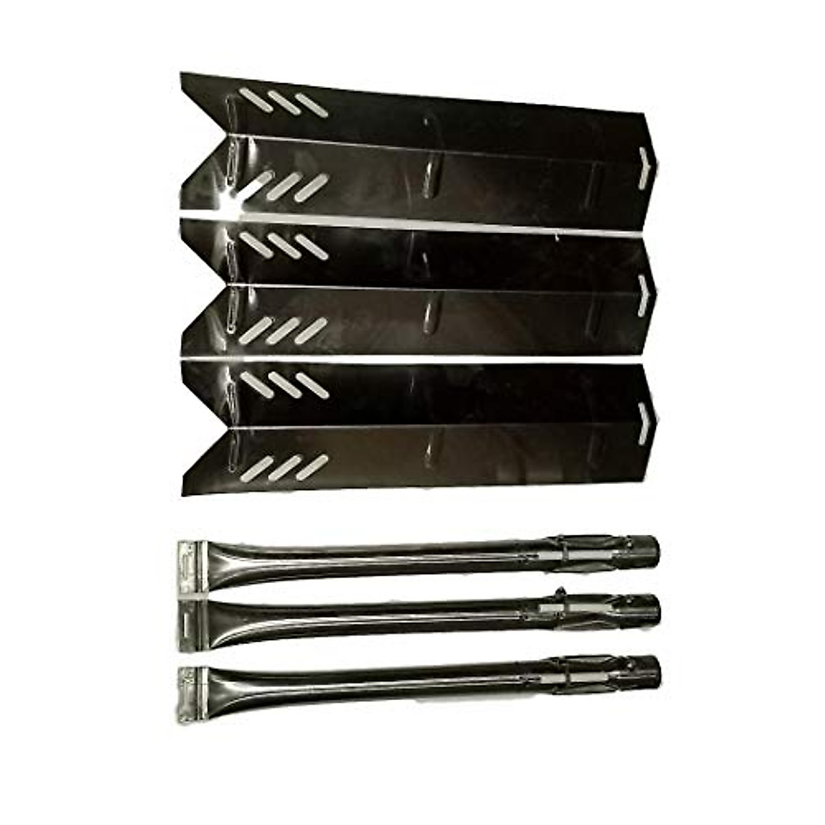 Outdoor Bazaar Set of Three Stainless Steel Replacement Heat Plates and Three Burners with electrodes for Uniflame, DynaGlo, Better Home and Garden and Backyard Grill Models