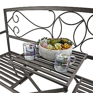 Alpine Corporation Alpine Metal Garden Outdoor Bench with Retractable Table VTFAM114, Black