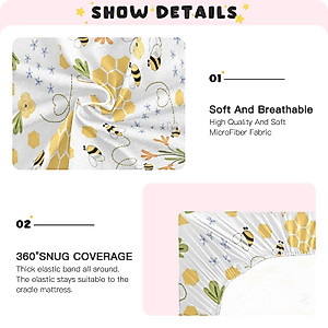 Floral Bee Fitted Crib Sheet for Girls and Boys,Soft Breathable Baby Sheet for Standard Size Crib Mattress 21164184