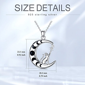 PROESS Sterling Silver Cat Necklace Moon Phase Cat Pendant Wicca Cat Jewelry Gift for Women and Cat Lovers