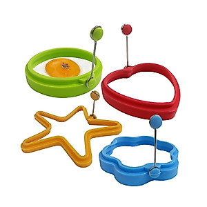 Silicone Egg Rings Set - Nonstick Ring Pops and Pancake Moulds for Perfect Egg Frying, Pancakes, Omelettes, Sandwiches, and More - Round, Heart, Flower, and Star Shapes for Creative Breakfasts