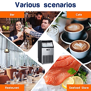 ZAFRO Commercial Ice Maker, 100lbs/24H Ice Machine with 33lbs Ice Bin, Self-Cleaning Under Counter Stainless Steel Freestanding Ice Maker for Restaurant/Bar/Cafe/Office Silver, Includes Scoop