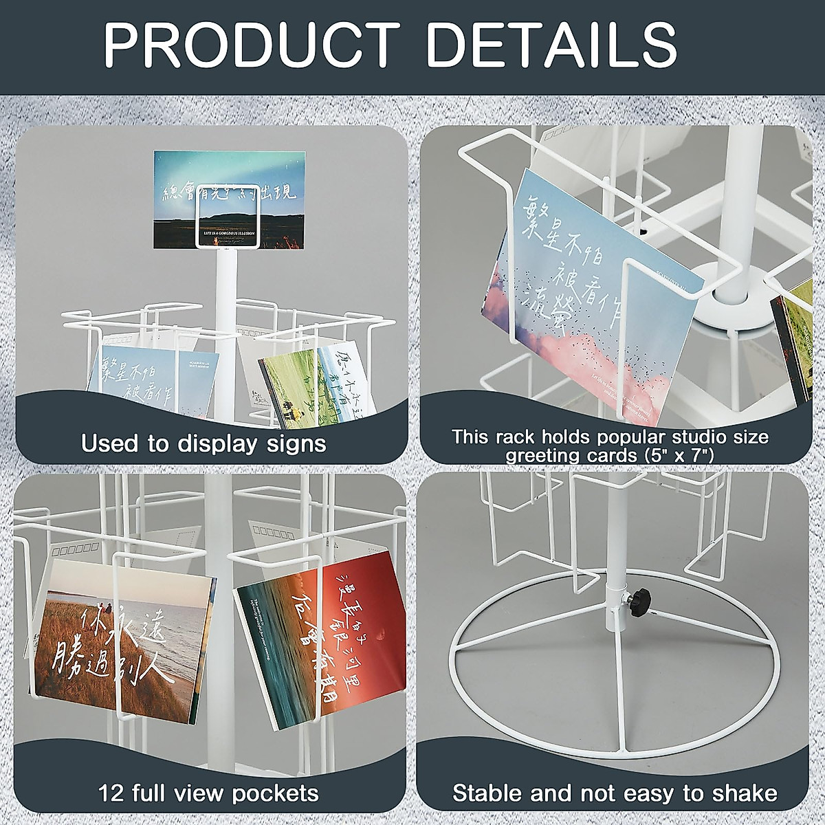 Zonon 2 Pcs 12 Pocket 3 Tier Metal Rotating Card Display Stand for 5"x7" Cards Rotating Countertop Greeting Card Rack Spinning Postcard Greeting Card Holder for Grocery Stores Retail Floor Showcase