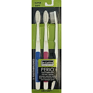 Dr. Collins Perio Toothbrush, (colors vary) 3 Count (Pack of 1)