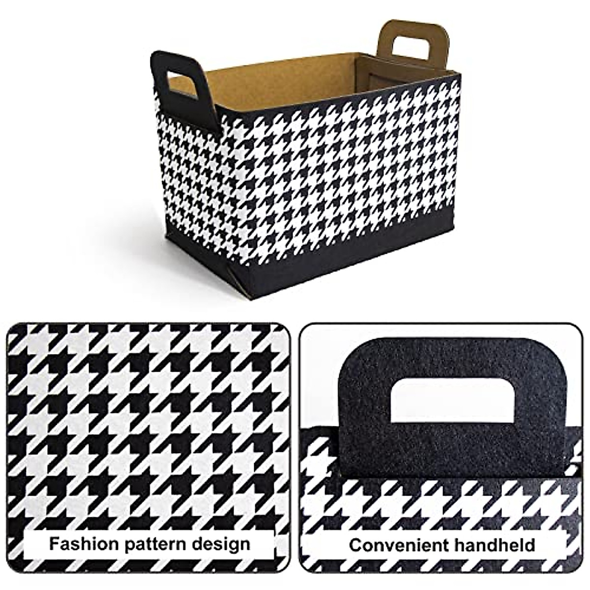 UNILPWAY Houndstooth Black and White,Storage Bins,Foldable Storage Box Organizer With Handle For Home, Closet (14.96 inch *13.38 inch *6.3 inch)