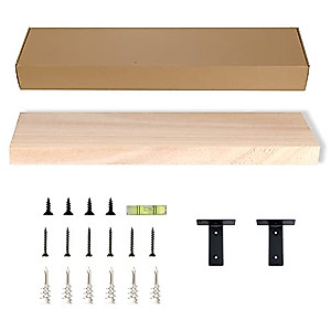 Habudda Floating Shelves for Wall Decor, Bedroom Bathroom Storage Wood Shelf, Farmhouse Rustic Home Kitchen Laundry, Wooden Hanging Mounted Plant Book Display Shelf, Extra Long 35.5in, 1-Pack