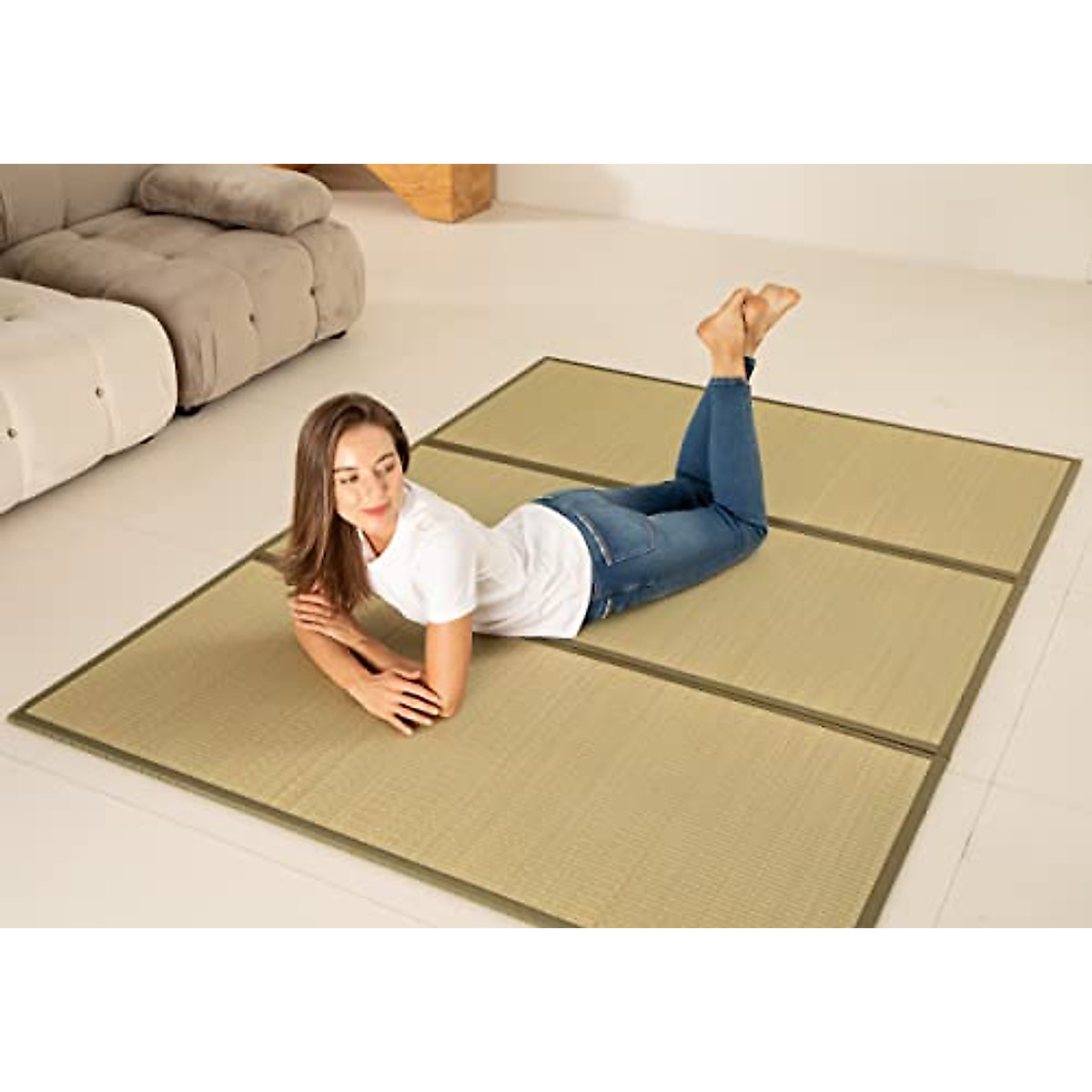 MustMat Tatami Mat Rush Grass Tatami Mattress Japanese Traditional Foldable (Full_xl-55"x82")