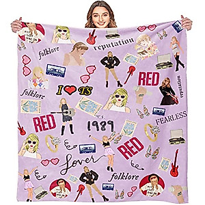 ETSKOM Singer Throw Blanke Taylor 2024 Flannel Blanket Taylor Party Bedroom Decorations Warm Throw Purple Blanket 50×60inch