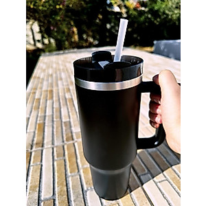 40 oz Tumbler with Handle and Straw, Black Insulated Travel Mug Iced Coffee Cup, Reusable Stainless Steel Insulated Water Bottle, Keeps Drinks Cold for 24 Hours, Dishwasher Safe, BPA Free, Large
